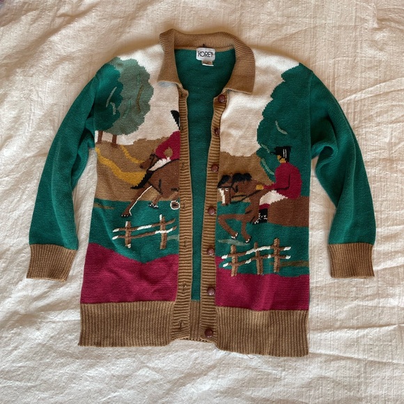 Koret | Sweaters | Koret Green And Tan Knit Sweater | Poshmark